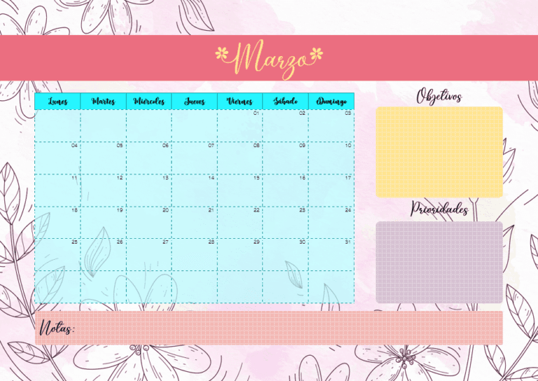 planificador mensual para imprimir en PDF Y WORD - Arte en Papel